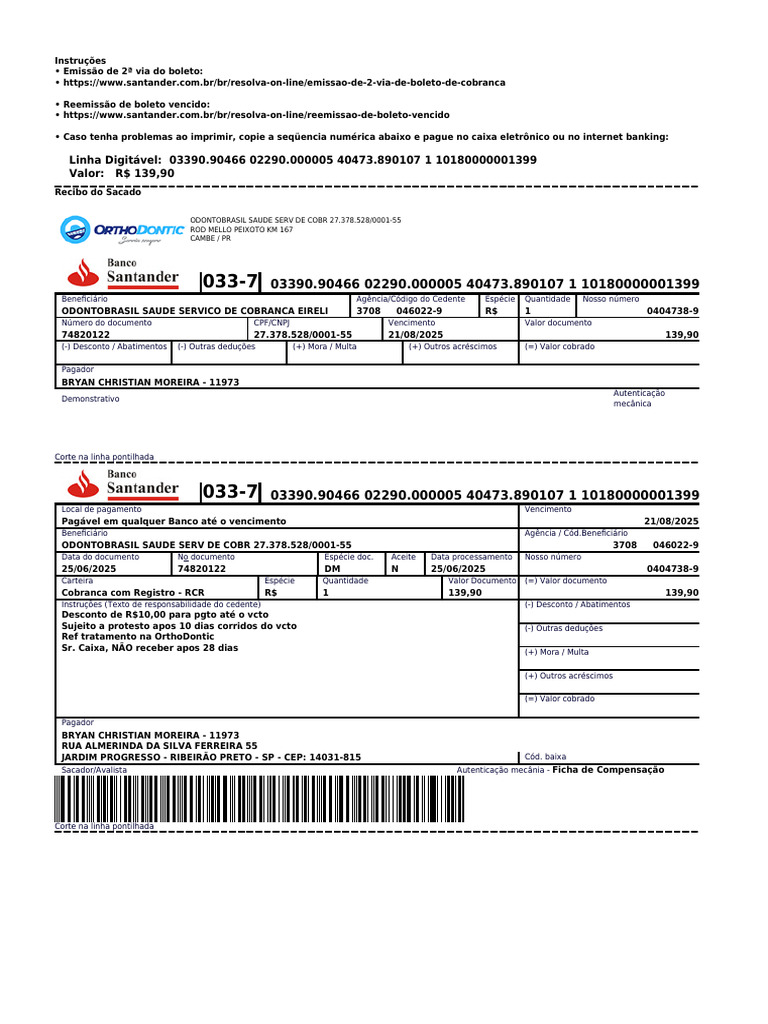 Emissão e Reemissão de Boleto Santander | PDF | Dinheiro | Pagamentos