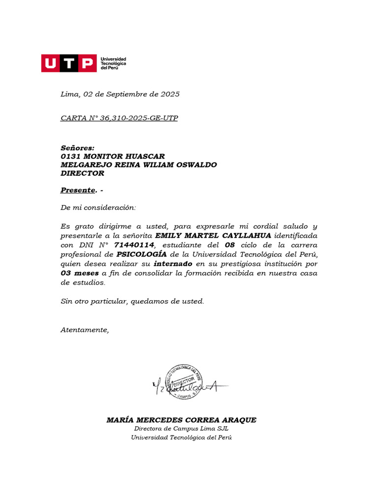 Carta para Internado | PDF