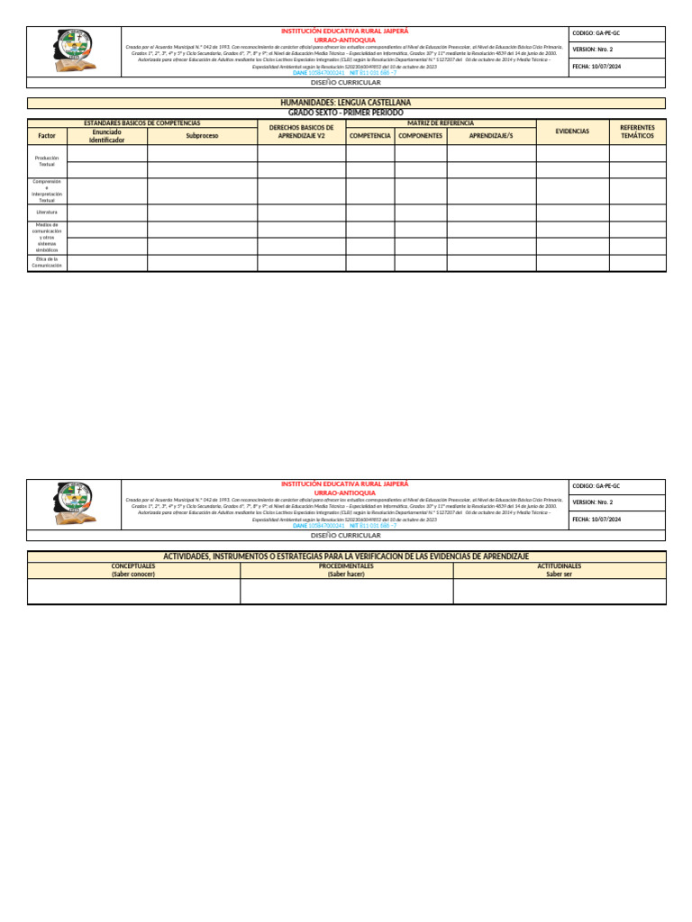 Malla curricular de lenguaje grado sexto | PDF | Educación de la primera infancia | Plan de estudios