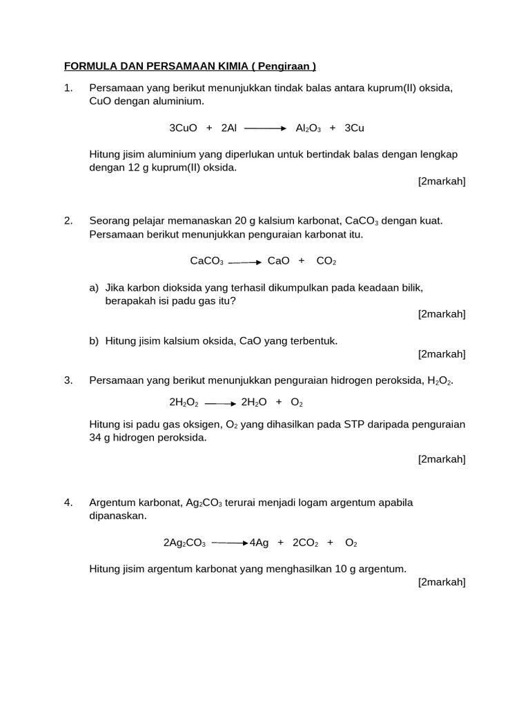 Bab 3 Formula Dan Persamaan Kimia | PDF