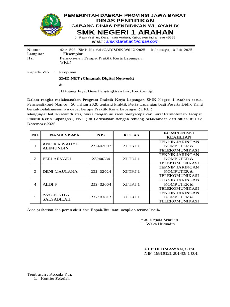 Permohonan Tempat PKL - MASTER SURAT | PDF
