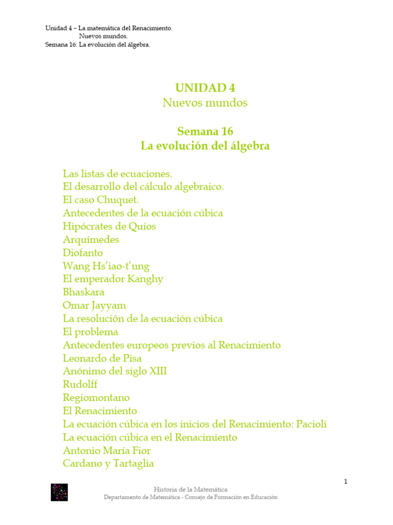 Unidad 4-Semana 16-La Evolución Del Álgebra | PDF | Ecuaciones | Álgebra