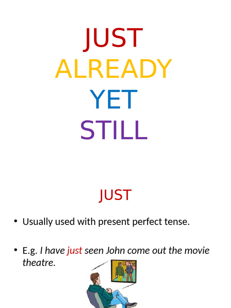 Using Just, Already, Yet, Still | PDF | Grammatical Tense | Grammar