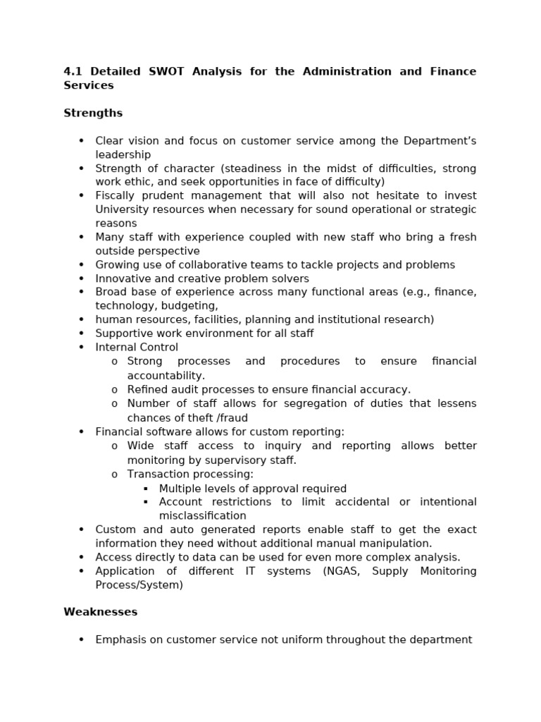 SWOT Analysis of Administration Services | PDF | Internal Control ...