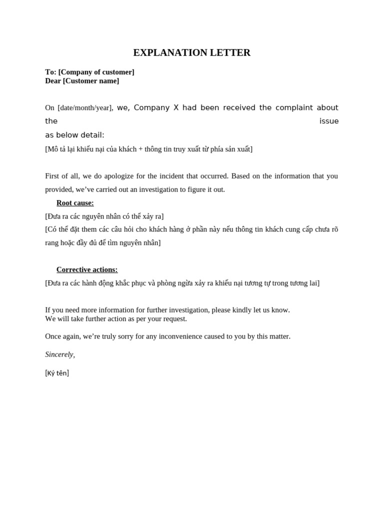 Explanation Letter Template | PDF
