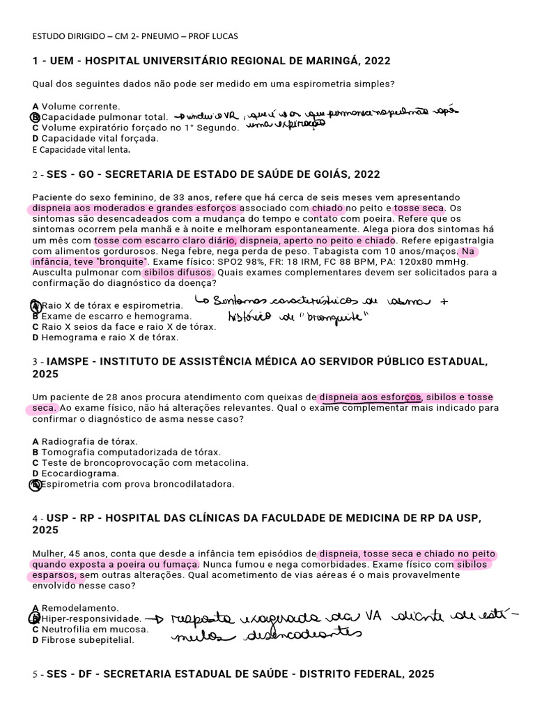 ESTUDO DIRIGIDo | PDF | Asma | Doença de obstrução pulmonar crônica