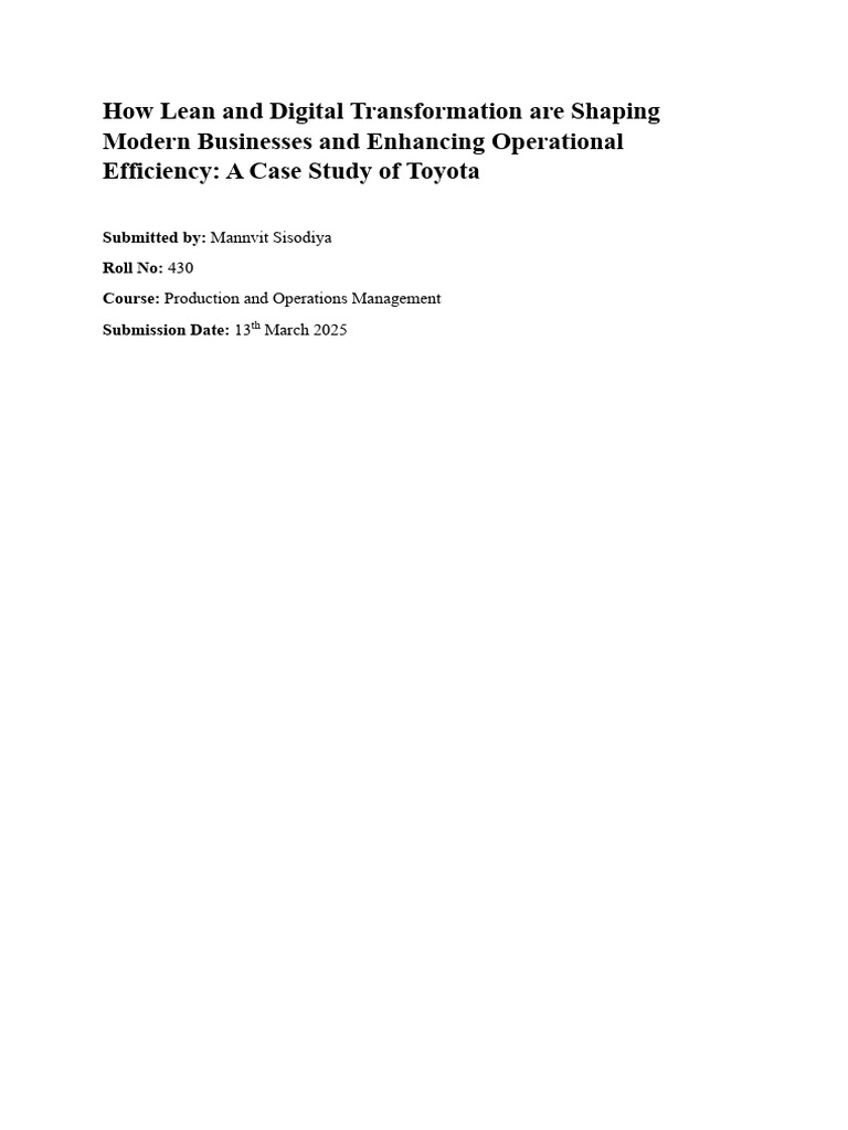 Lean and Digital Transformation at Toyota | PDF | Lean Manufacturing ...