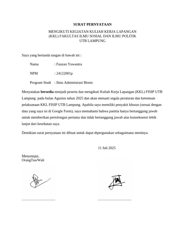 Surat KKL Fauzan | PDF