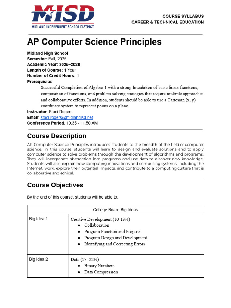 Rogers APComputerSciencePrinciples Fall2025 26 | PDF | Computer ...