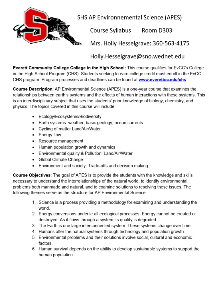AP Environmental Science Course Syllabus | PDF | Ecology ...