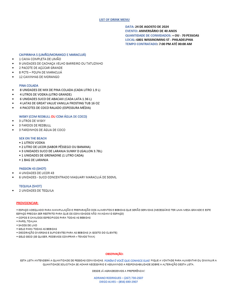 List of Drink Menu - Aline | PDF | Bebida | Bebidas alcoólicas