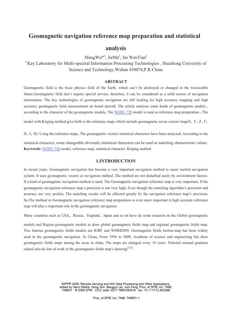 Geomagnetic Navigation Reference Map Preparation and Statistical ...