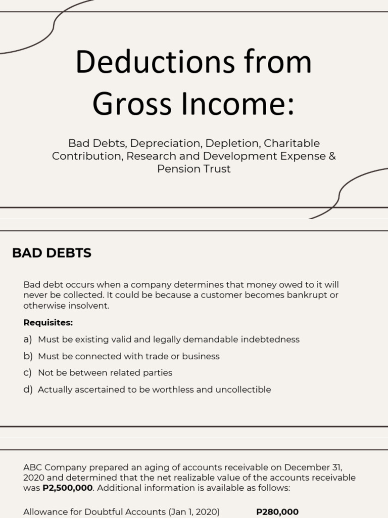 Income Deductions: Bad Debts & Depreciation | PDF | Bad Debt | Tax ...