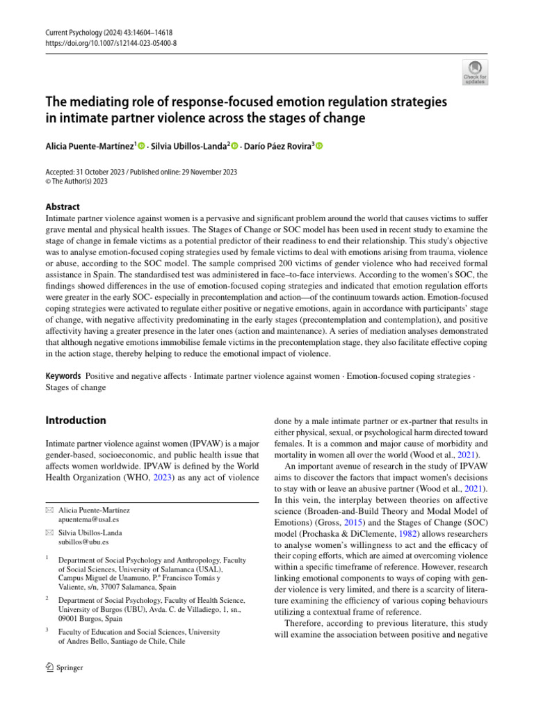 The Mediating Role of Response Focused Emotion Regulation Strategies in ...