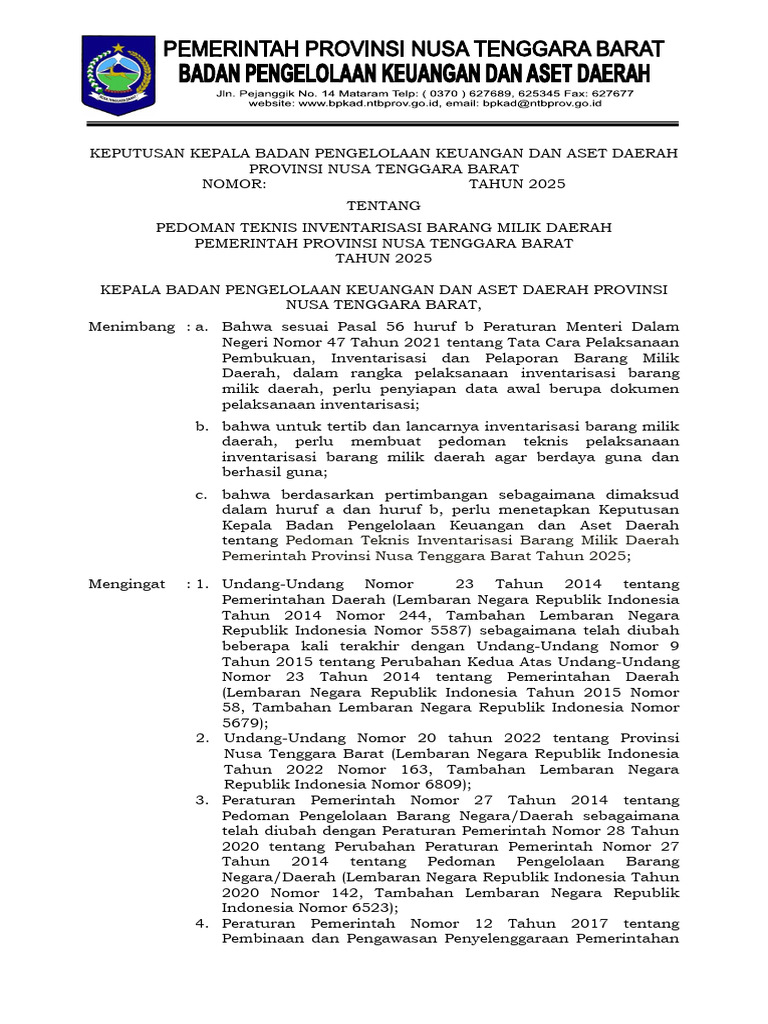 Pedoman Teknis Inventarisasi BMD 2025 | PDF