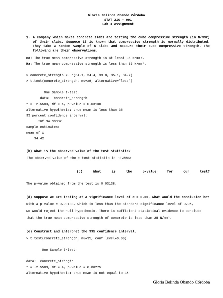 Lab 4 Assignment - Gloria Belinda Obando Córdoba | PDF | P Value ...