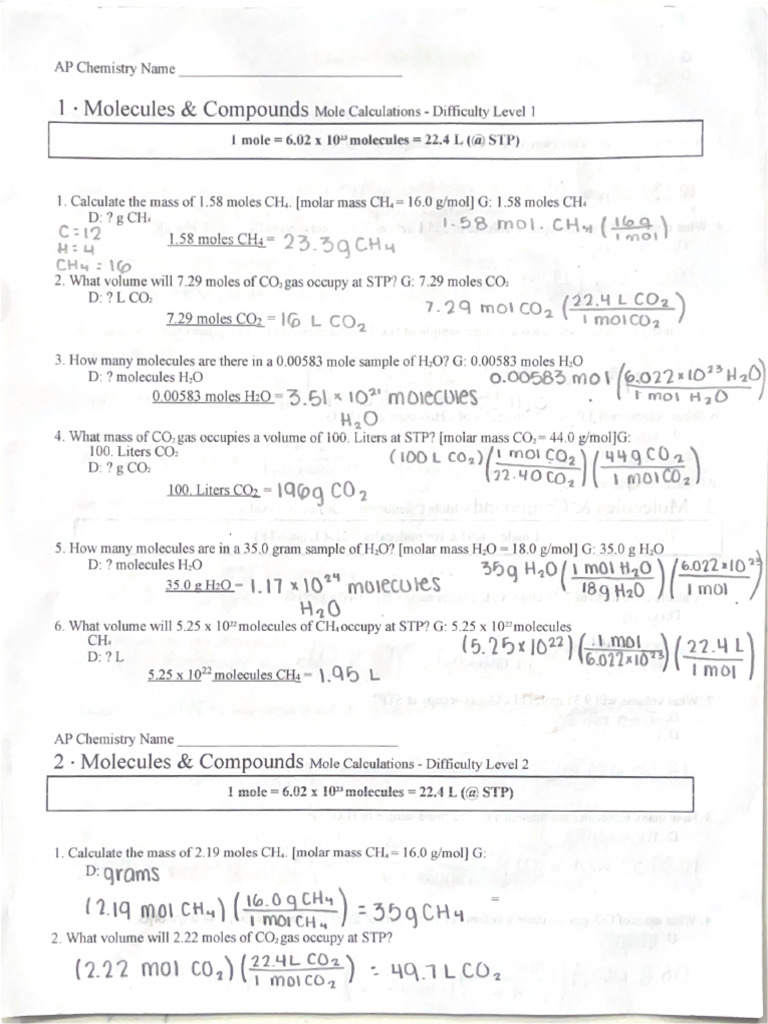 Mole Calculations | PDF