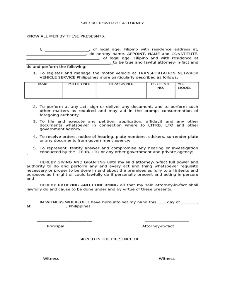 Special Power of Attorney Tnvs New Format Blank | PDF | Power Of ...