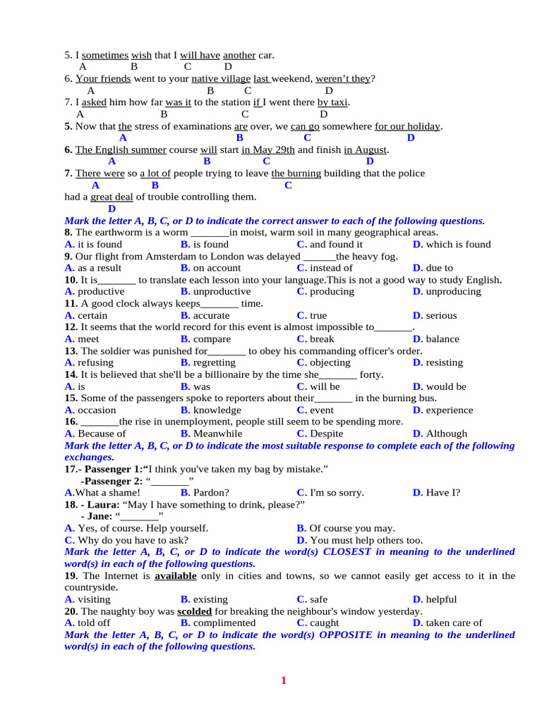 Practice Test 002.2020 | PDF | Bullying | City