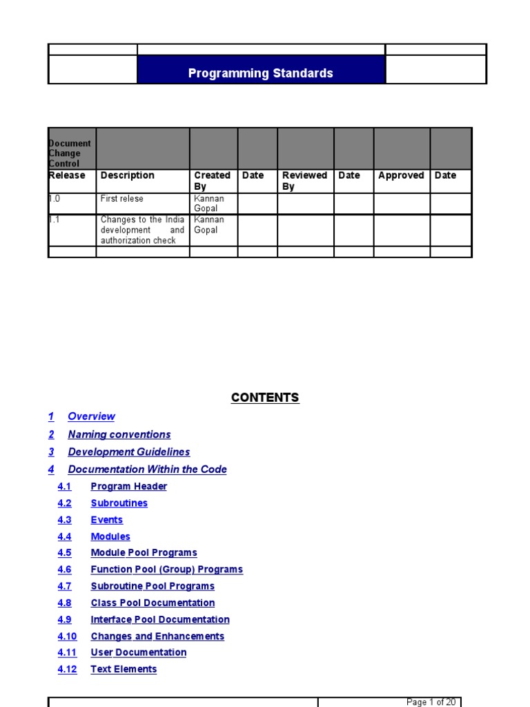 SAP Programming Standards Guide | PDF | Subroutine | Database Index