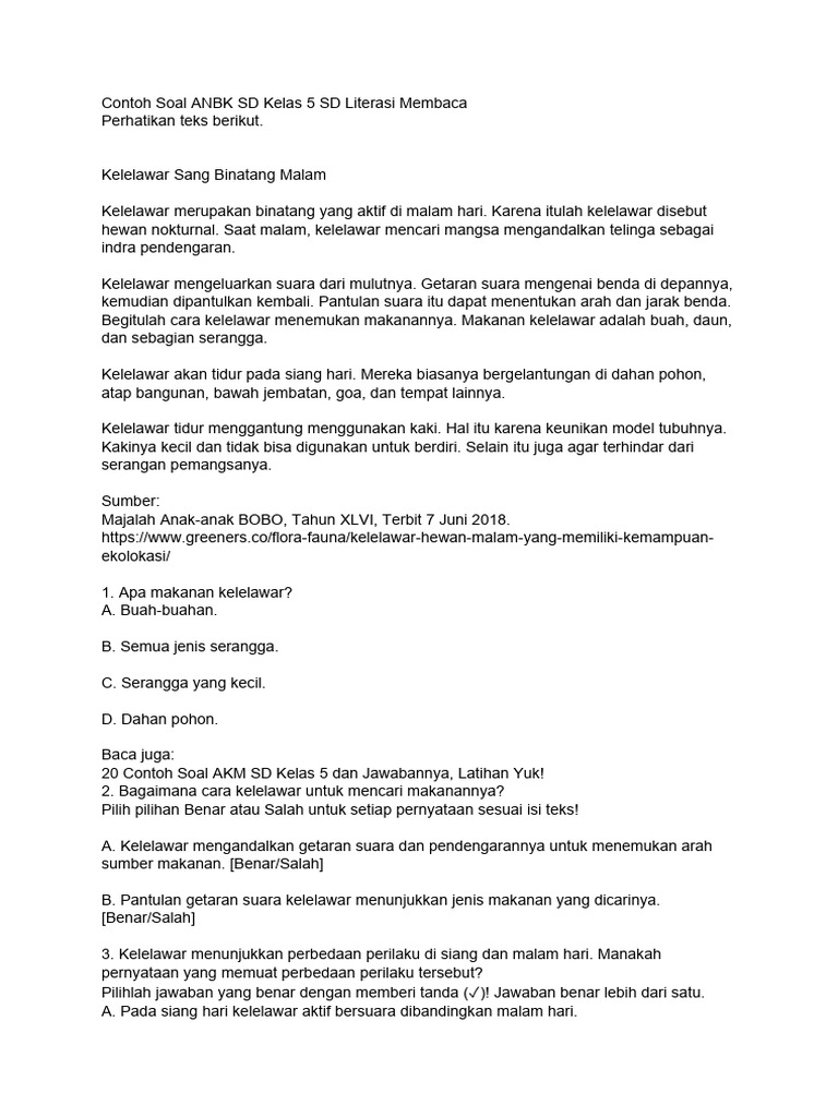 2792 Contoh Soal Anbk SD Kelas 5 SD Literasi Membaca Compress | PDF | Kajian Bahasa Asing ...