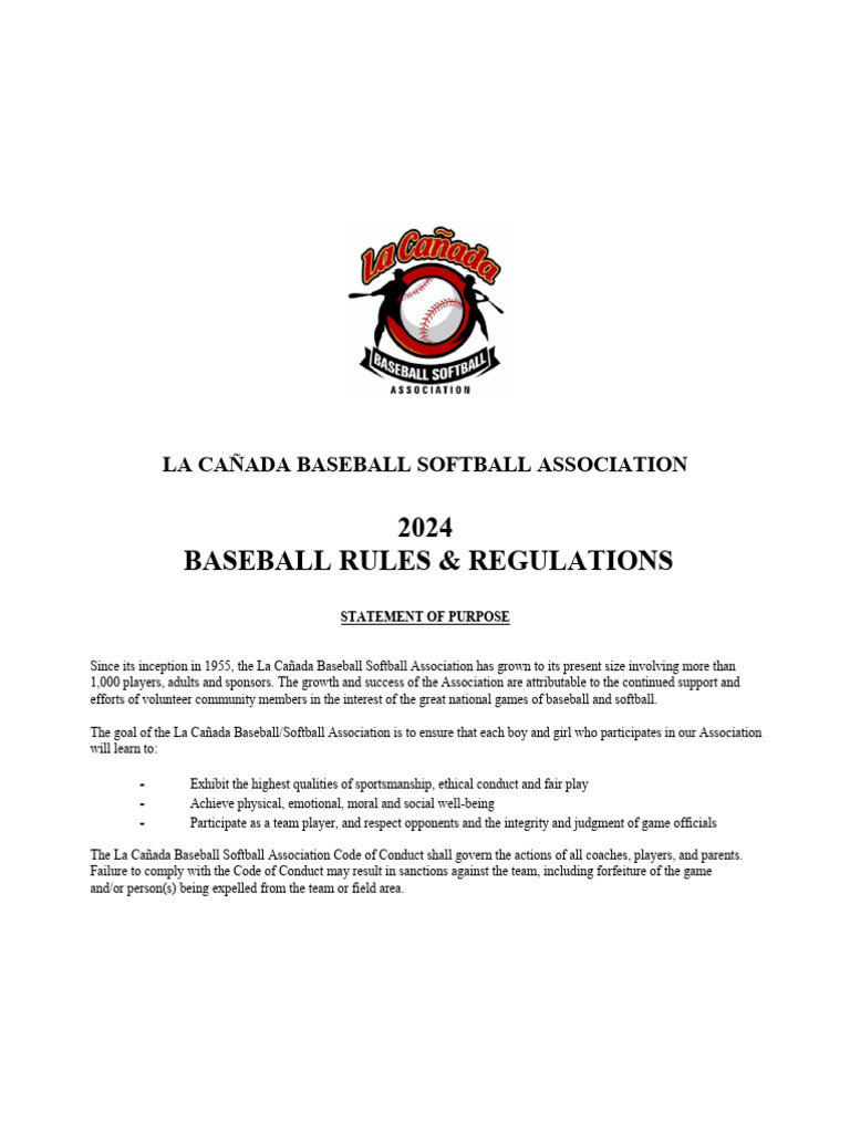 LCBSA Rule Book 2024 (FINAL) | PDF | Baseball Field | Batting (Baseball)