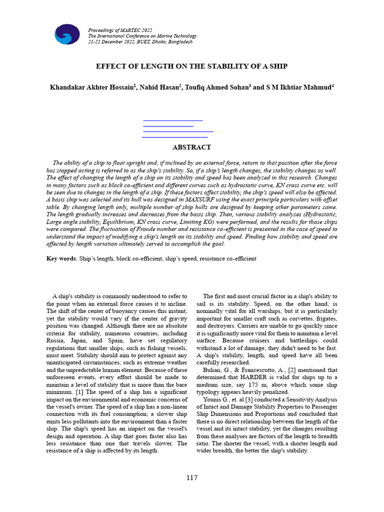 Ship Length Impact on Stability Analysis | PDF | Ships | Water Transport