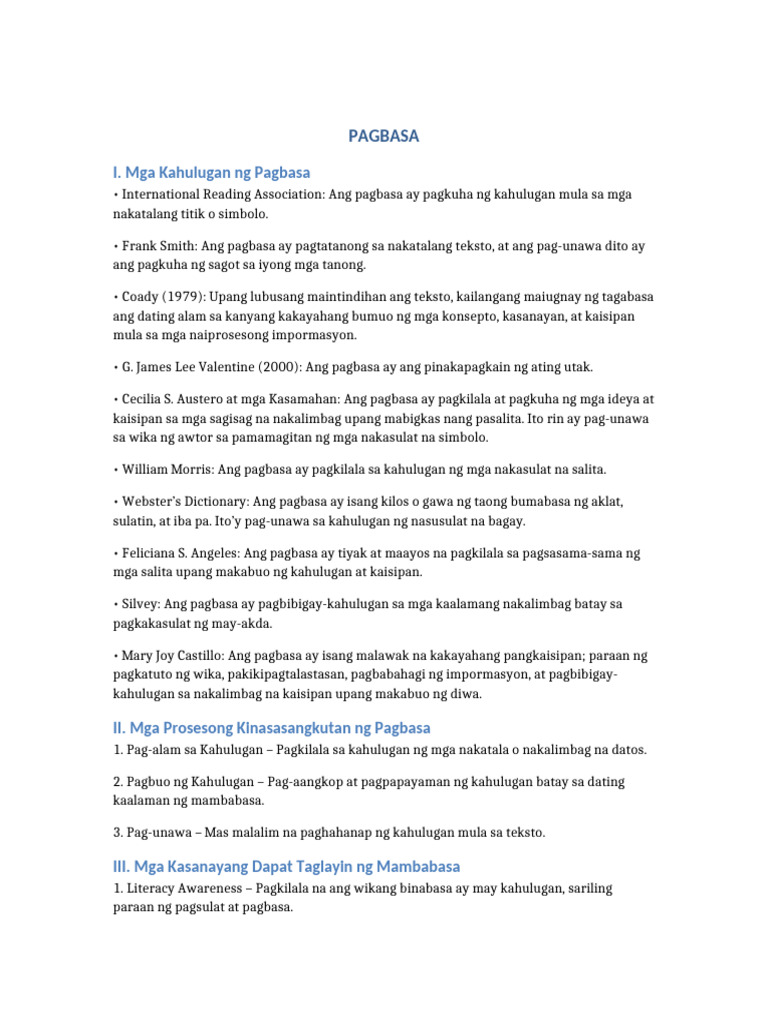 Pagbasa Reviewer | PDF