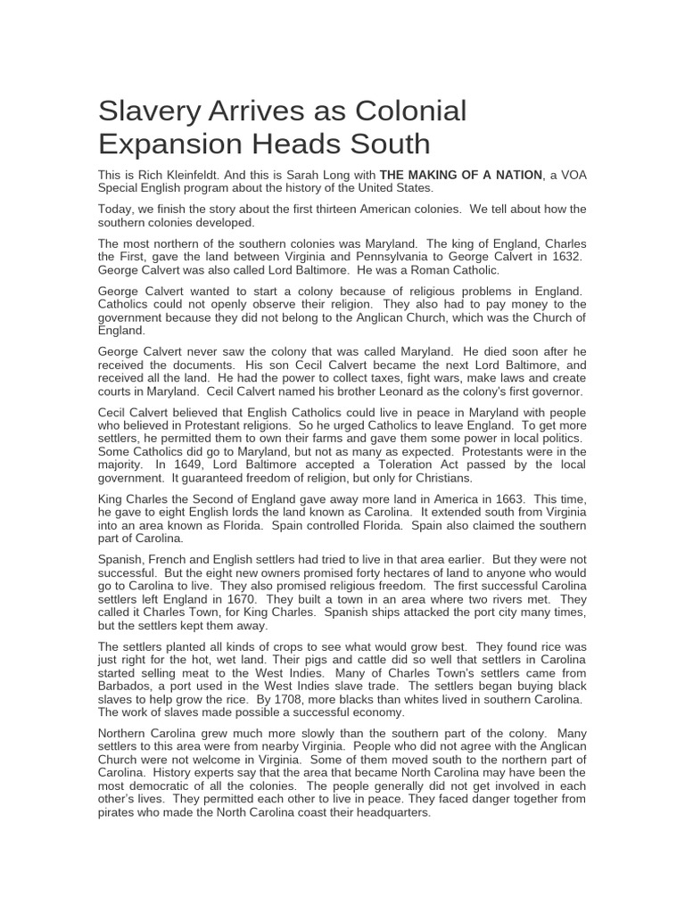 Slavery Arrives As Colonial Expansion Heads Sout1 | PDF | British ...