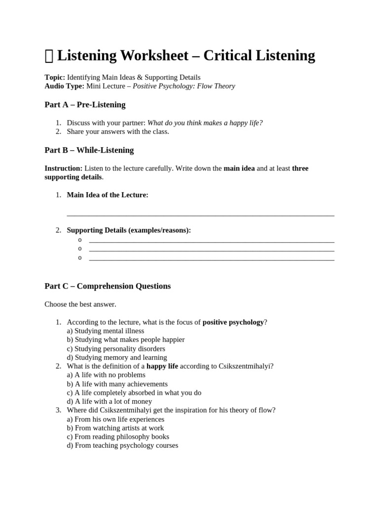 Critical Listening Worksheet: Flow Theory | PDF