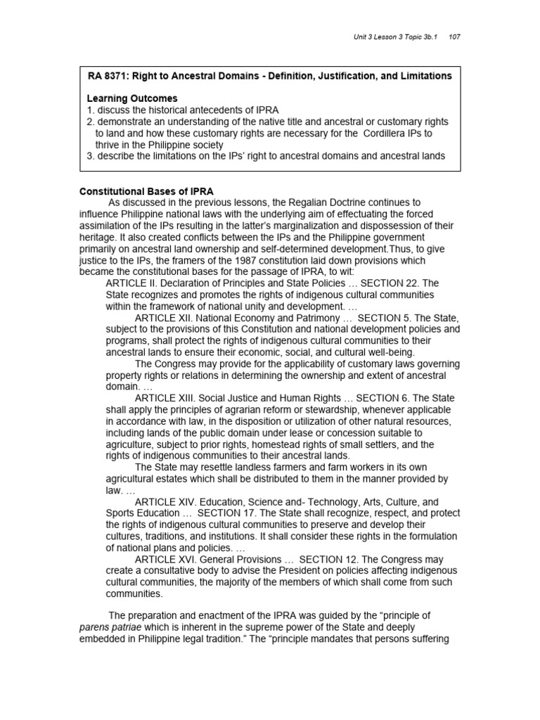 Unit 5 Lesson 3 Topic 3b.1 - RA 8371 - Right To Ancestral Domains - Definition, Justification ...