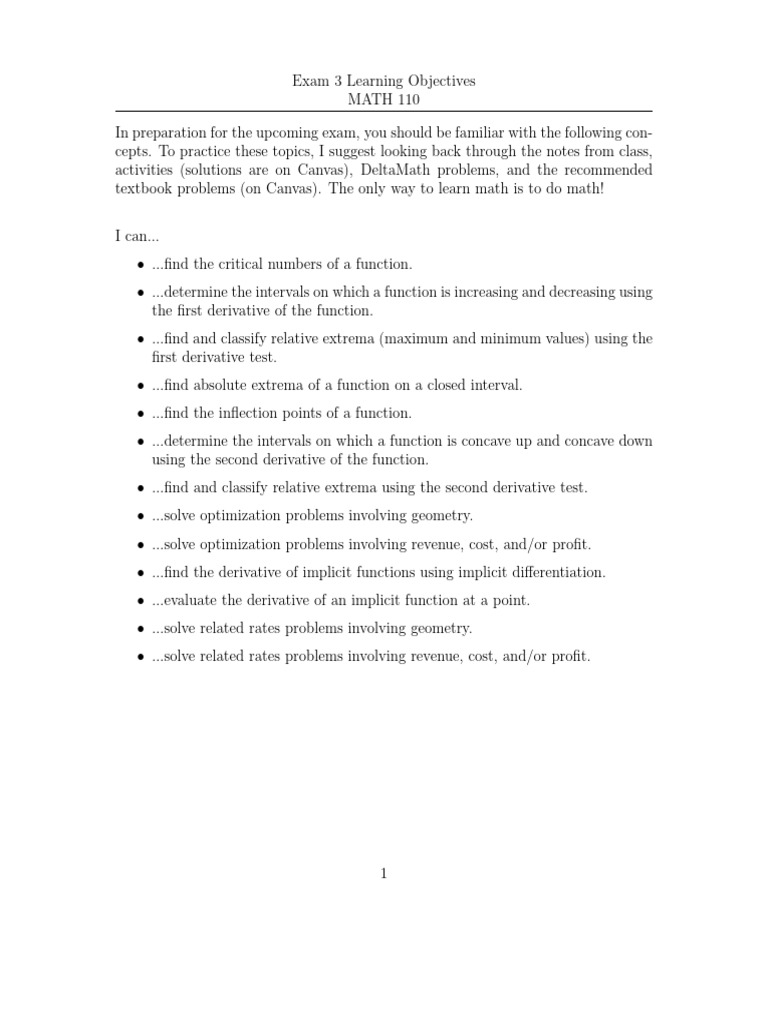 Exam 3 Learning Objectives | PDF