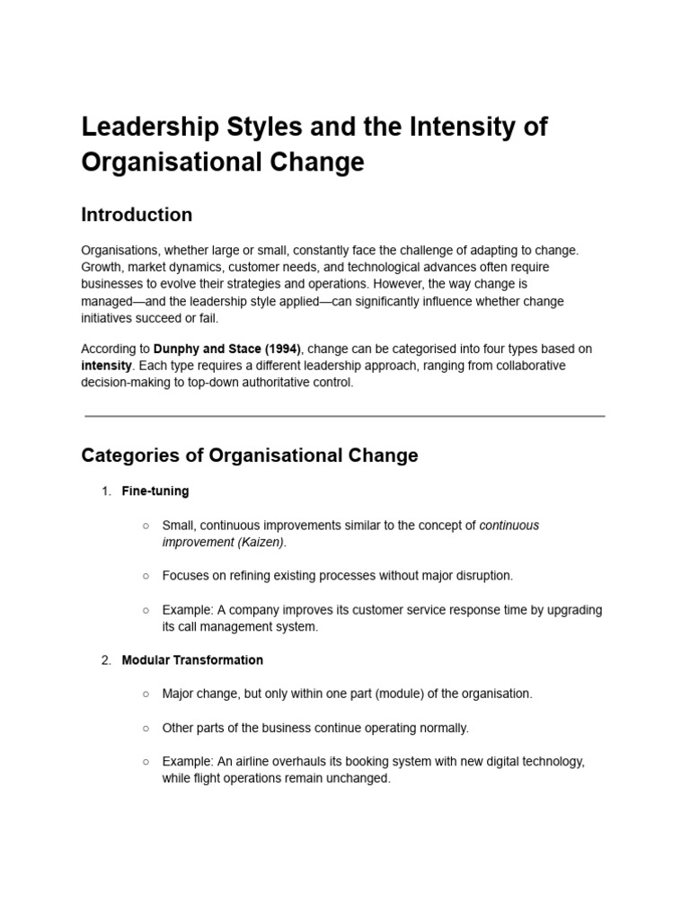 Dunphy and Stace Change Model Insights | PDF | Leadership | Business ...