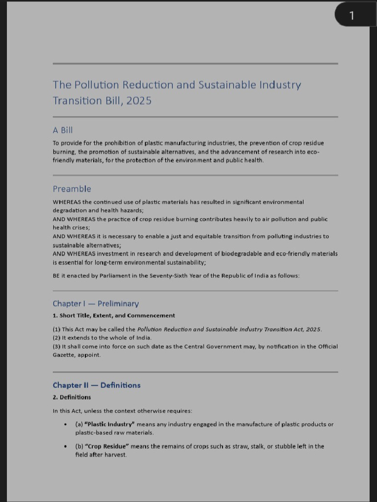 The Pollution Reduction and Sustainable Industry Bill 2025 | PDF