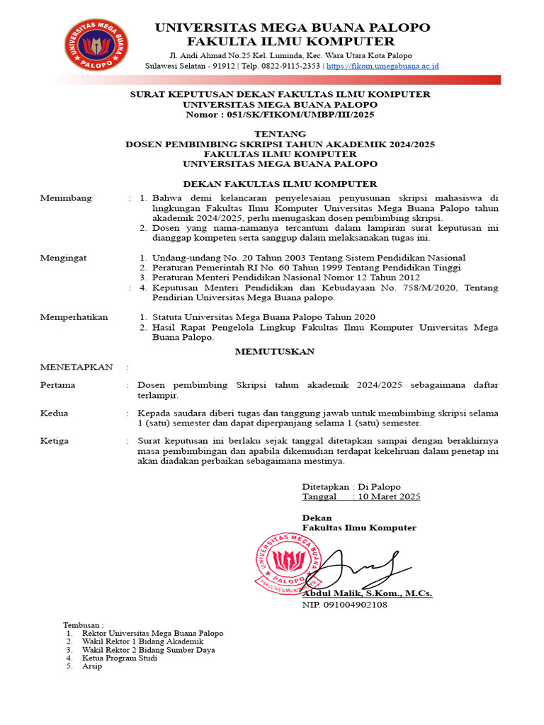 SK Pembimbing Skripsi - Genap 2024 - 2025 | PDF