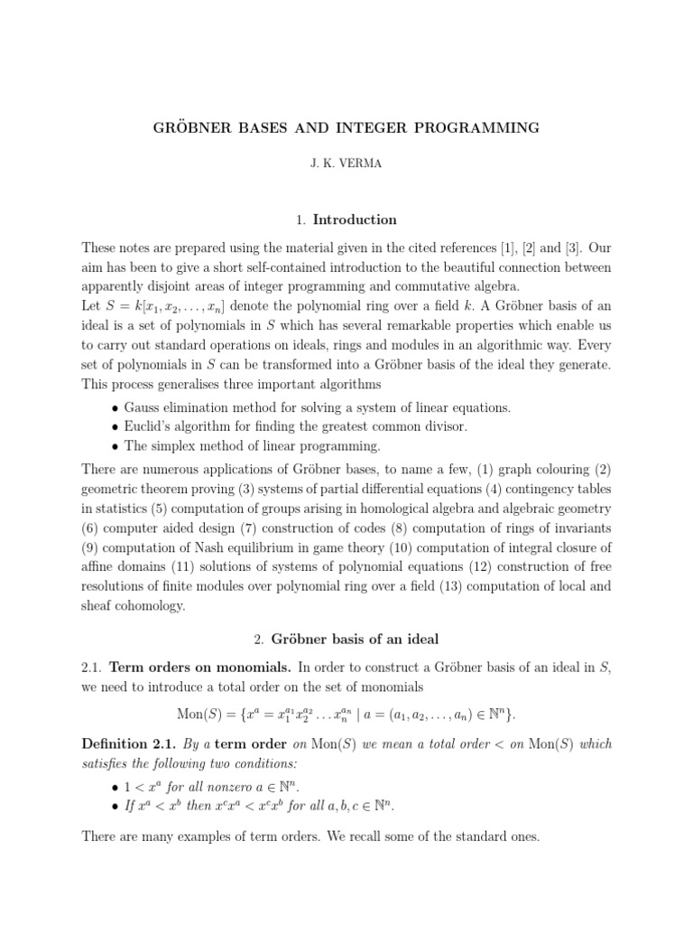 Grobner Bases and Integer Programming | PDF | Ring (Mathematics) | Polynomial