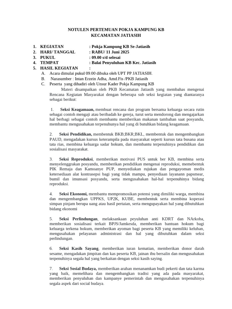 Notulen Pertemuan Pokja 11 Juni 2025 | PDF