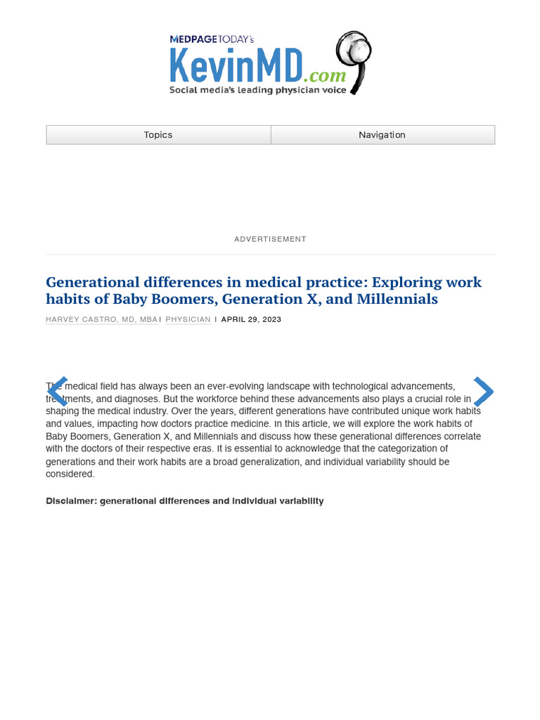 Generational Differences in Medical Practice - Exploring Work Habits of ...