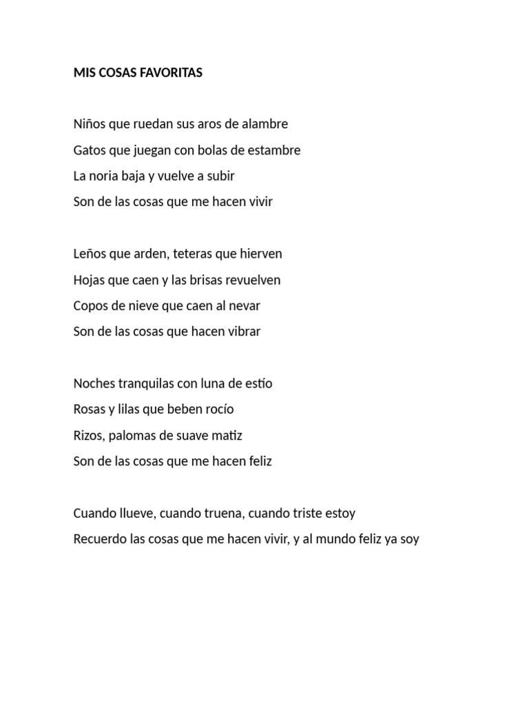 Mis Cosas Favoritas Letra | PDF