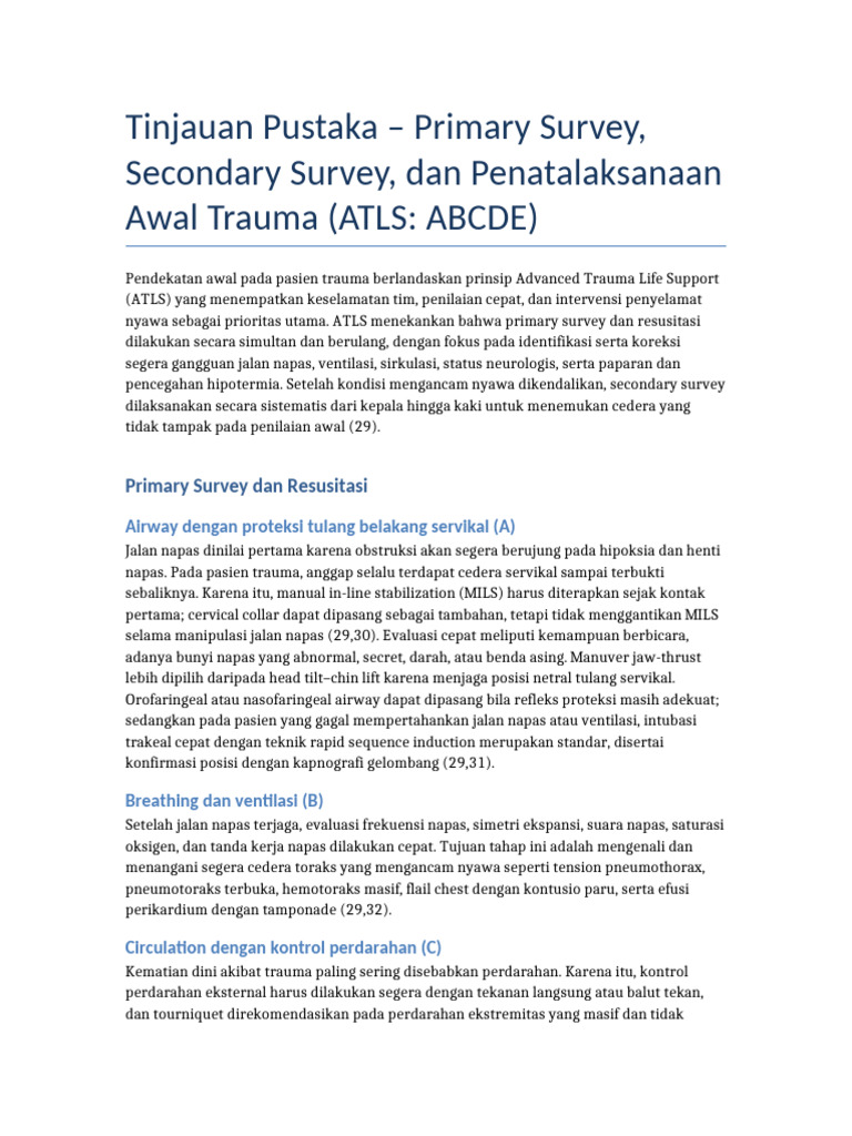 Penatalaksanaan Awal Trauma ATLS ABCDE | PDF