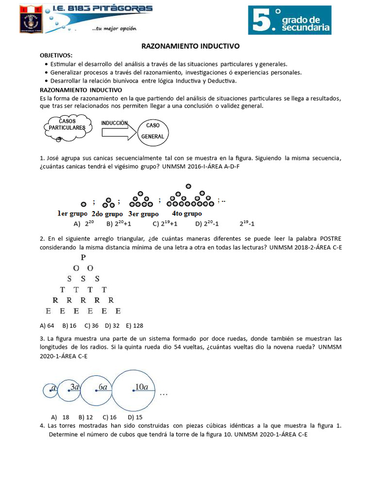 RAZONAMIENTO INDUCTIVO-ficha de Trabajo Estudiante | PDF | Razón | Razonamiento inductivo