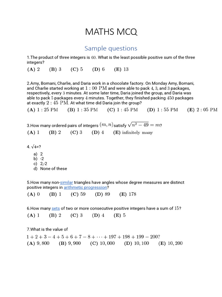 Maths MCQ | PDF