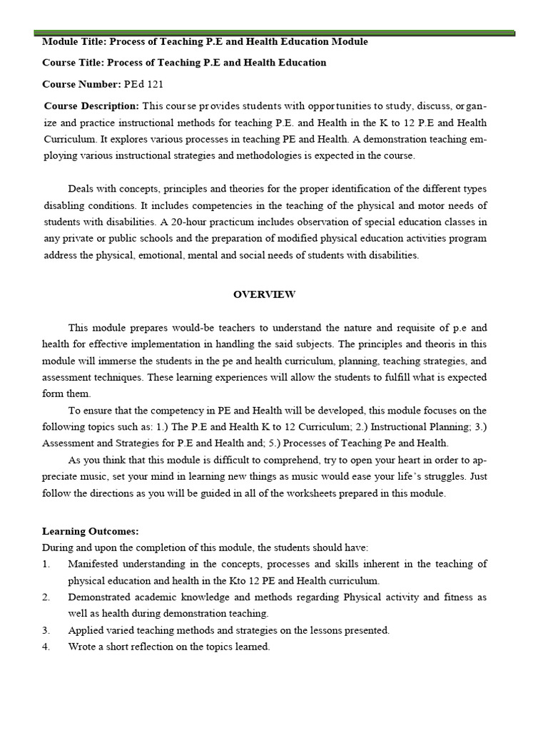 Ped 125 Lesson 1 Bped 3 W 1 | PDF | Physical Education | Curriculum
