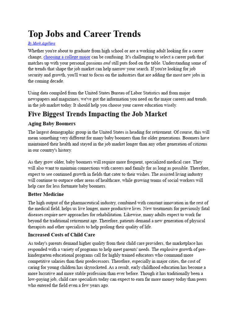 Top Career Trends for Job Seekers | PDF | Physician | Child Care