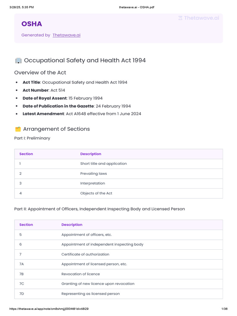 Overview of OSHA 1994 Act | PDF | Occupational Safety And Health ...
