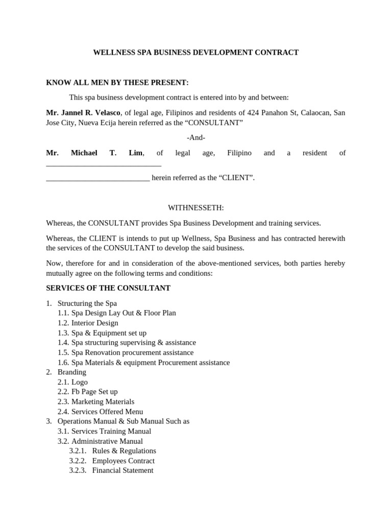 Spa Development Contract | PDF