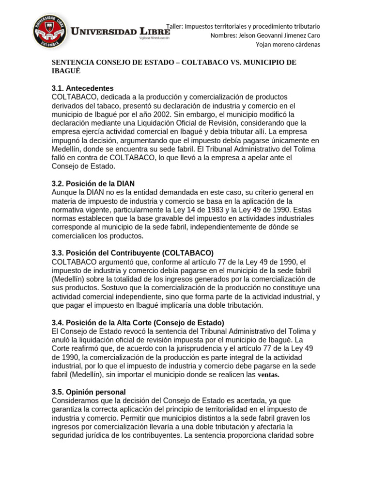 Taller. Jeison Geovanni Jimenez Caro - Yojan Steven Moreno | PDF ...