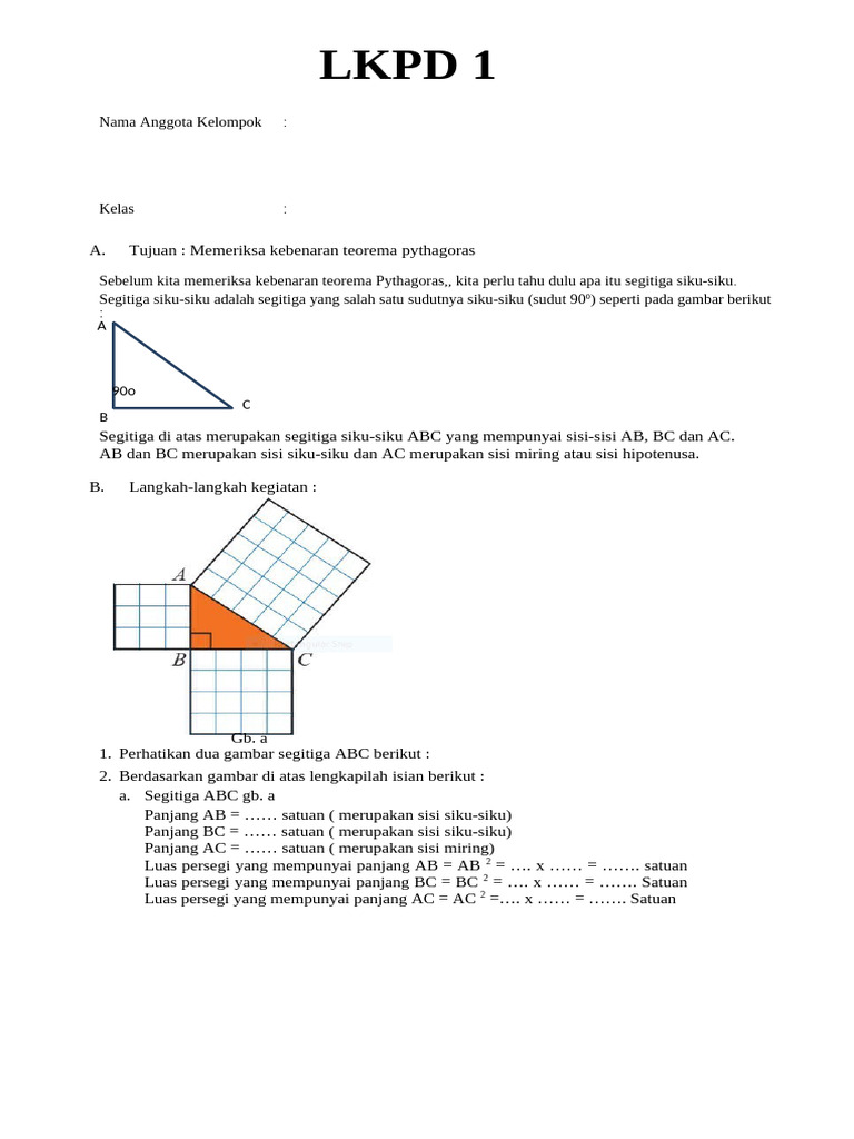 LKPD 1 Teorema Pythagoras | PDF