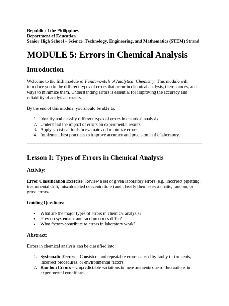 Chemical Analysis Error Identification | PDF | Accuracy And Precision ...
