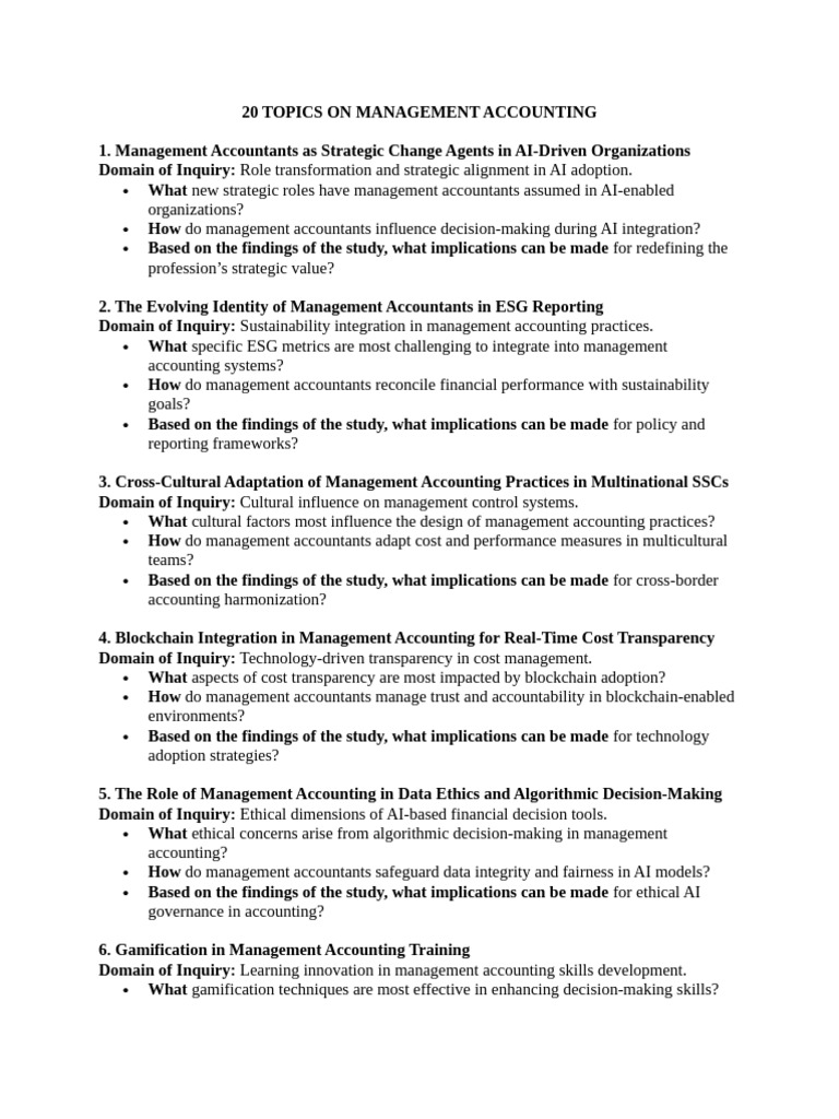 Key Topics in Management Accounting | PDF | Management Accounting ...